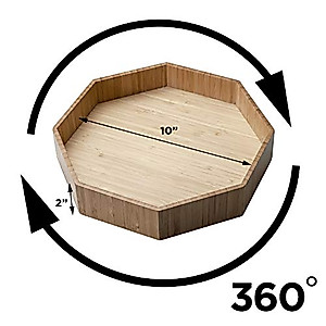 MobileVision Bamboo 360 Rotating Bathroom Toiletry & Cosmetic Spinning Tray for Countertops and Vanity with Lazy Susan Turntable, 10” Diameter with 2” Ledge