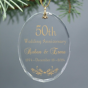 Gold 50th Golden Wedding Anniversary Personalized Keepsake Glass Oval Christmas Ornament ANY Anniversary Year Available