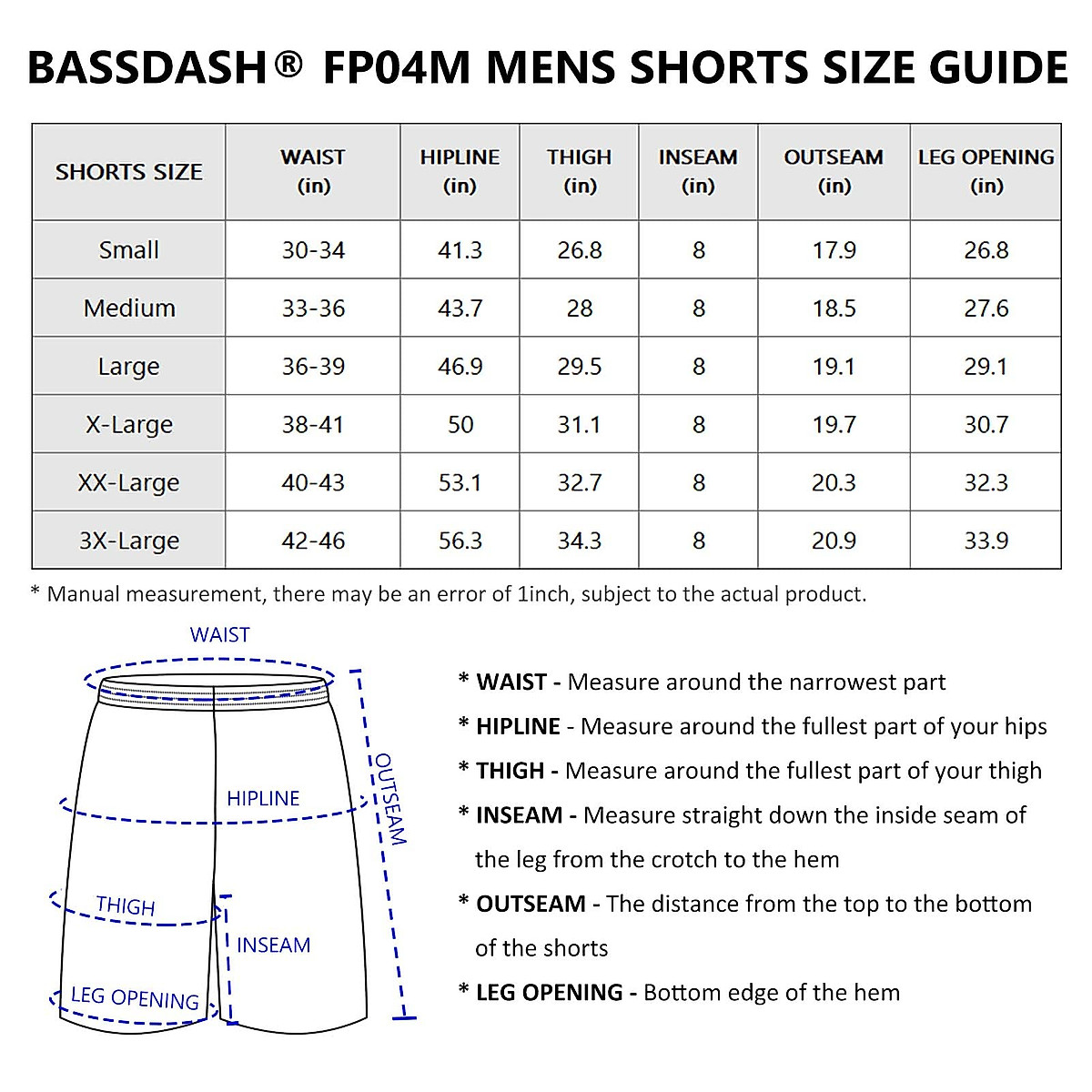 BASSDASH Men's 8''Fishing Water Shorts Quick Dry UPF 50+ Lightweight Cargo Hiking Kayaking Casual Bottom