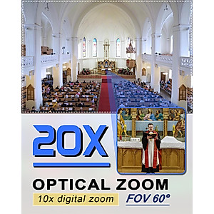 FoMaKo NDI Camera, AI Auto Tracking HDMI PTZ Camera, 20x Optical Zoom LAN USB3.0 HDMI Camera for Church Services Worship Education, PoE 1080P60 FMK20UH NDI (NDI 6 & NDI HX3 Certified)