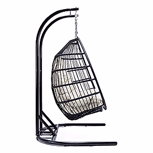 LeisureMod Wicker 2 Person Double Folding Hanging Egg Swing Chair (Beige)