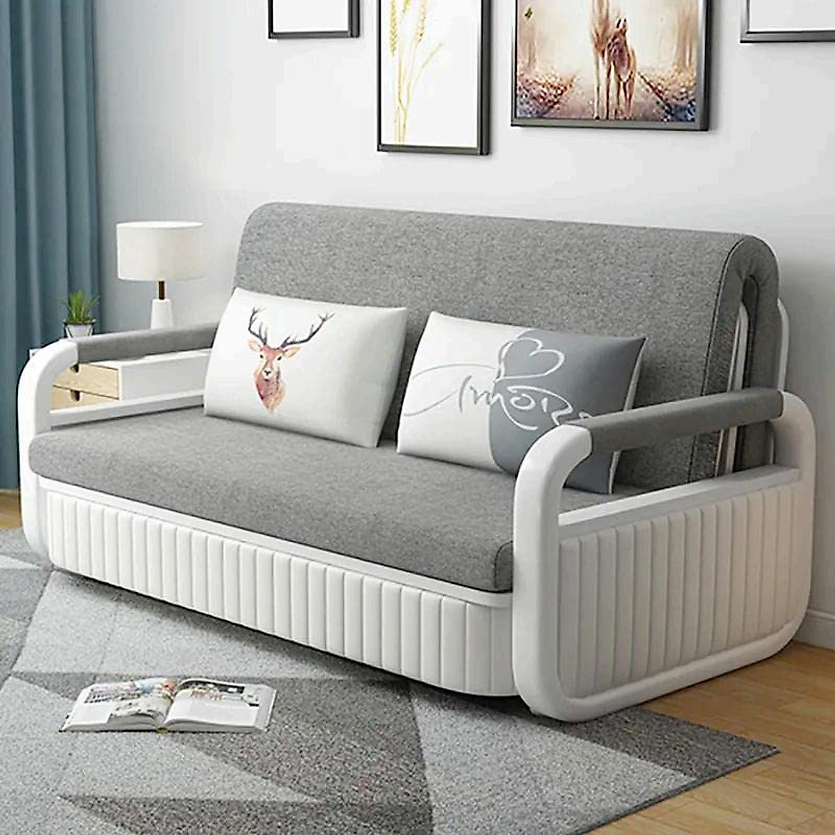homary 62" Sleeper Sofa Bed with Storage,Modern Deep Gray Reversible Sleeper Sectional Sofa Cotton & Linen Upholstery (Light Gray)