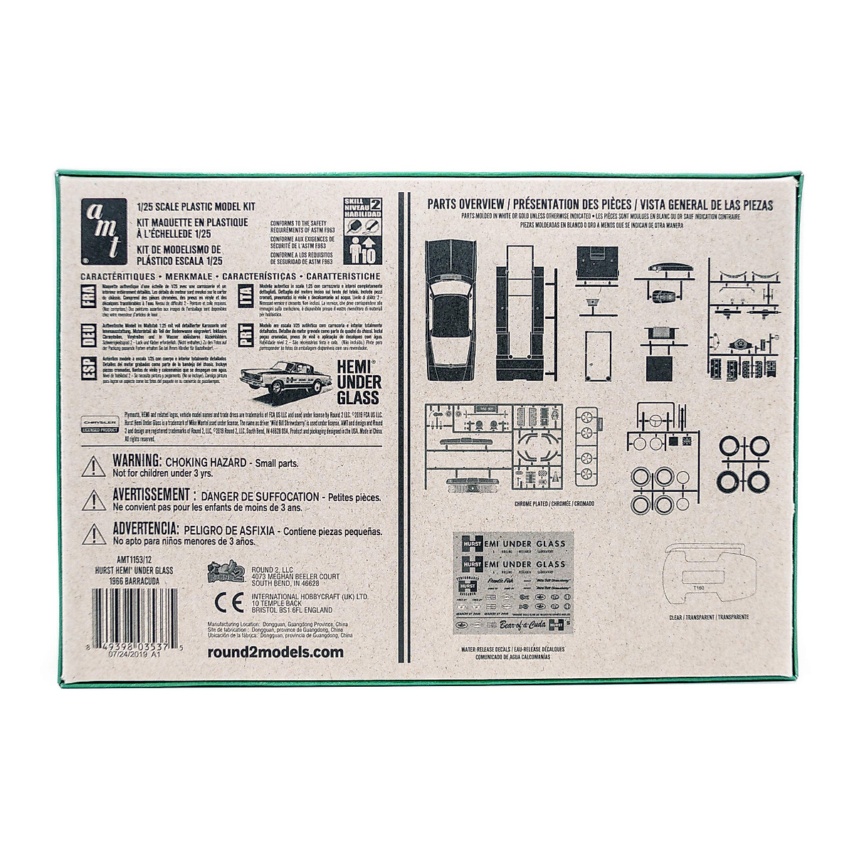 AMT 1966 Plymouth Barracuda Hemi Under Glass - 1/25 Scale Model Car Kit - Buildable Vintage Cars for Kids and Adults, Gold (AMT1153)