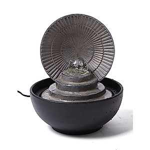 SEINHIJO Indoor Tabletop Water Fountain Zen Cascading Feng Shui Waterfall Home Decor Table Centerpiece Relaxation Gifts with LED Lights Rolling Ball 11 inch