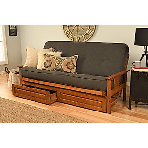 Kodiak Furniture Monterey Futon Set with Storage Drawers, with Barbados Base and Linen Charcoal Mattress