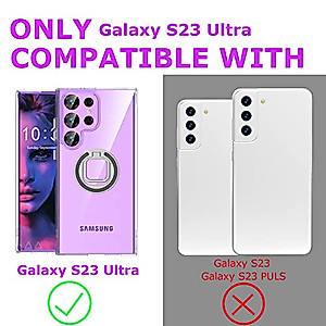 WATACHE Design for Galaxy S23 Ultra Case, Clear Crystal Slim Fit S23 Ultra Protective Hard PC Phone Case Cover with Ring Holder Kickstand for Samsung Galaxy S23 Ultra 2023,Clear 1