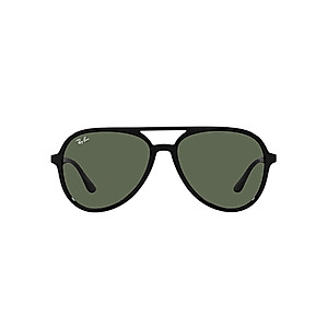 Ray-Ban RB4376 Aviator Sunglasses, Black/Dark Green, 57 mm