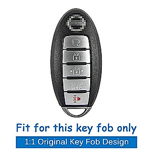 waymei Silicone Key Fob Cover Remote Keyless Case Protector Compatible with Nissan Altima Armada Maxima Murano Pathfinder Rogue Sedan KR5S180144014 285E3-3TP5A (5 Buttons Black & Pink)