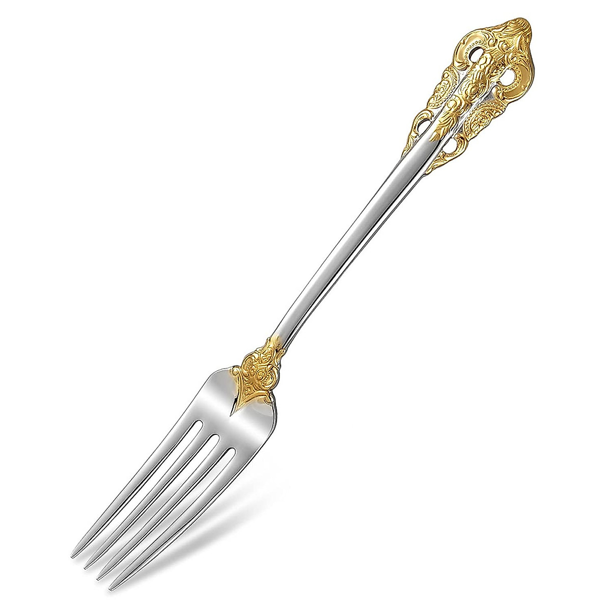 KEAWELL Luxury Dinner Fork, Set of 4, 18/10 Stainless Steel, 8 Inches, Dishwasher Safe, Mirror Polished, Silverware Fork Set (Gold Accent)