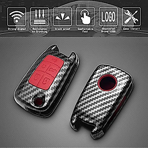 TANGSEN Flip Key Fob Case Compatible with Buick Chevrolet Chevy GMC 3 4 5 Button Keyless Entry Remote Control Accessories Personalized Double Protective Cover ABS Plastic Carbon Fiber Red Silicone