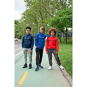 Champion Boys Sweatpant Heritage Collection Slim Fit Brushed Fleece Big and Little Boys Kids (Medium, Oxford Heather Script)