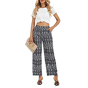 AMAMDHGA Womens Casual High Waisted Wide Leg Pants Work Leg Dress Slacks with Pockets Black XL