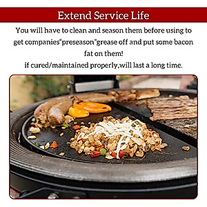 KAMaster 18" Half Moon Cast Iron Reversible Griddle for Large Big Green Egg and Other 18in Kamado Grills BGE Cooking Grate BBQ Accessories