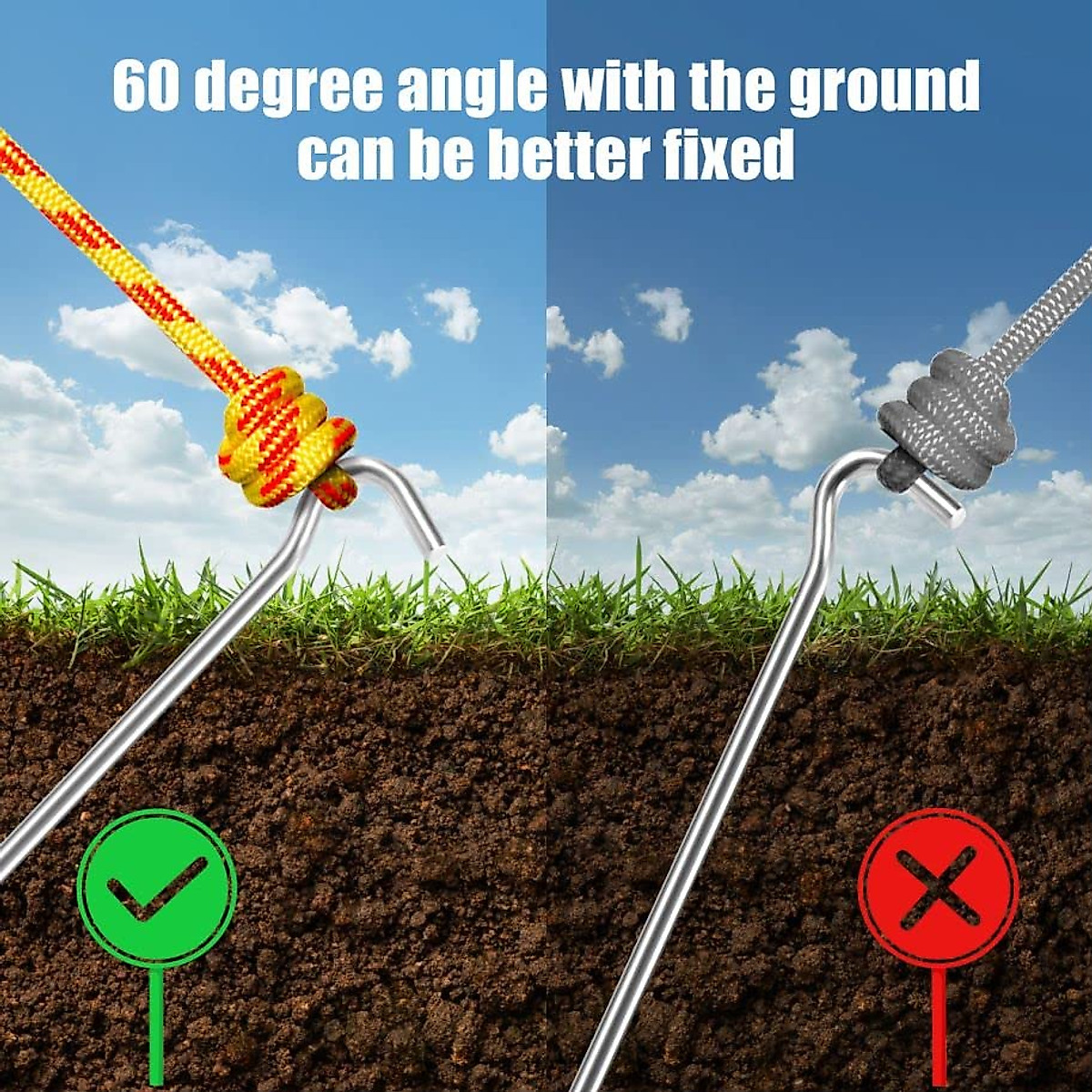 Tiomues 10PCS Aluminum Tent Stakes Pegs with Hooks, Camping Tent Stakes for Outdoor Travel, Professional Ground Stakes for Outdoor Camping, Hard and Light Tent Pegs, Specially Designed for Camping