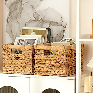 Edergoo Wicker Storage Basket, Water Hyacinth Storage Baskets with Built-in Handles, Large Wicker Baskets for Storage, 2 Pack Wicker Baskets for Organizing, Natural