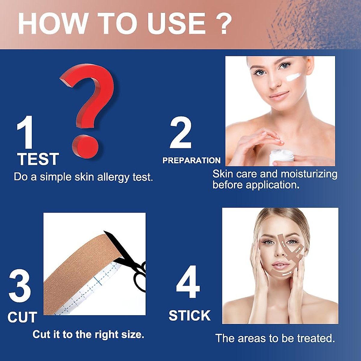 Akissos Facial Myofascial Lift Tape Face Lift Tape Face Toning Belts Anti Wrinkle Patches Anti Freeze Stickers Neck Lift Tape Unisex For Firming and Tightening Skin 2.5cm*5m