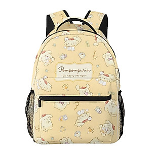 RODES Pompompurin Kawaii Casual Backpack With Cute Keychain Cartoon Anime Characters Large Capacity Laptop Backpack Travel Daypack Unisex Double Shoulder Strap Bag