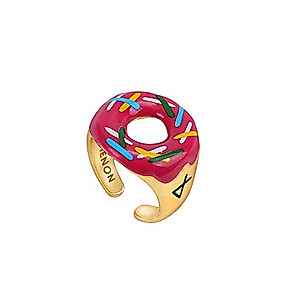 XUN Zhe Cute Food Imitate Donut Open Rings Colorful Cartoon Sweet Donut Cookie Adjustable Rings Jewelry for Women Best Friends (Red/Gold)