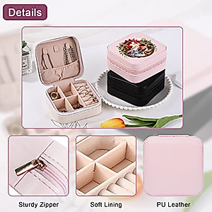SIMIEEK Personalized Birth Flower Travel Jewelry Box Case for Women Leater Custom Name Birth Flower Jewelry Box for Teen Girls Gift