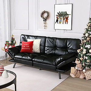 Hcore Convertible Futon Bed, Leather Loveseat Sofas, Natural Black