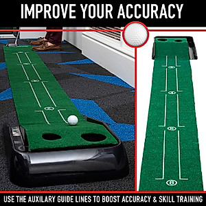Franklin Sports Indoor Golf Putting Green – Portable Authentic 9 Foot Mat with Auto Ball Return – Golf Training Aid & Putting Practice Game – Real Course Feel (92049X)