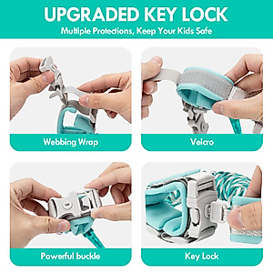 Toddler Leash 2 Pack, Kids Leashes for Backpack, Key Lock and Induction Lock, Anti Lost Wrist Links Baby Walking Harness for Travel Outdoor Activities(Light Pink+Green)