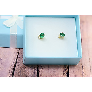 KOKAV 14K Yellow Gold Genuine Emerald 4.5mm Round Stud Earrings