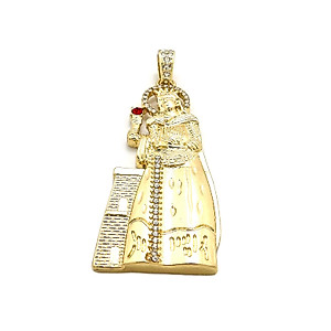 NYFASHION101 Stone Stud Saint Barbara Large Pendant for Necklace in Gold-Tone