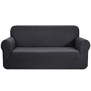 CHUN YI Stretch Loveseat Sofa Slipcover 1 Piece Couch Cover, 2 Seater Settee Coat Soft with Elastic Bottom, Checks Spandex Jacquard Fabric, Medium, Grey/Gray