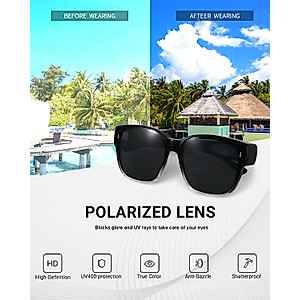 Meeloog Large Polarized Fit Over Glasses Sunglasses For Women Men, Oversized Trendy Square Shades For Driving Riding MST0110 (P1 Gradient Black Frame/Black Lens)