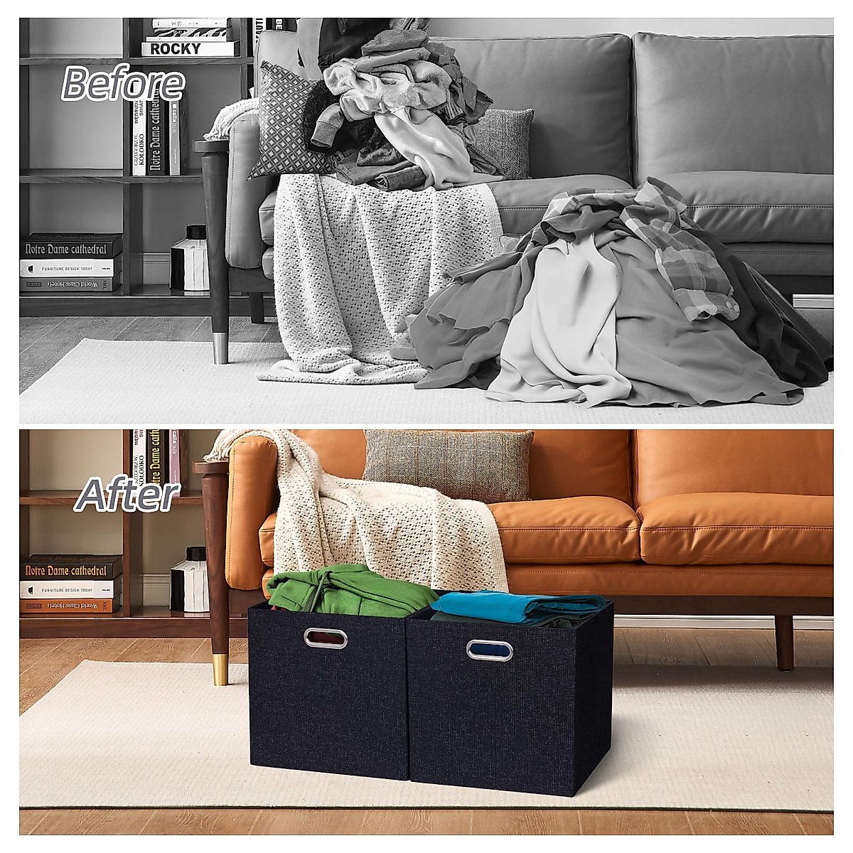 Bosmsd 13x13x13 in Collapsible Storage Bins, Foldable Fabric Cube Storage Boxes with 2 Handles, Ideal for Shelves, Closets, and Clothes, Set of 4