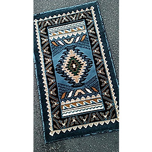 Kingdom Southwest Native American Area Rug Blue Green Design #D143 (3ft.X4ft7in.)