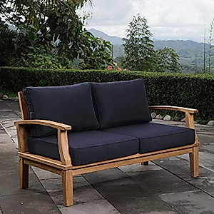 Modway Marina Premium Grade A Teak Wood Outdoor Patio, Loveseat, Natural Navy