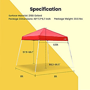 VIVOHOME Slant Leg Outdoor Easy Pop Up Canopy Party Tent Red 8 x 8 Feet