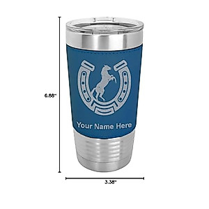 LaserGram 20oz Vacuum Insulated Tumbler Mug, Horseshoe with Horse, Personalized Engraving Included (Faux Leather, Blue)