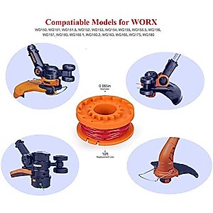 WA0010 Replacement Trimmer Line for Select Electric String Trimmers,Trimmer Spool Line for Worx,0.065 Edger Spool for Worx Trimmer Spools Weed Eater String,Weed Wacker Spool Parts 6Pcs
