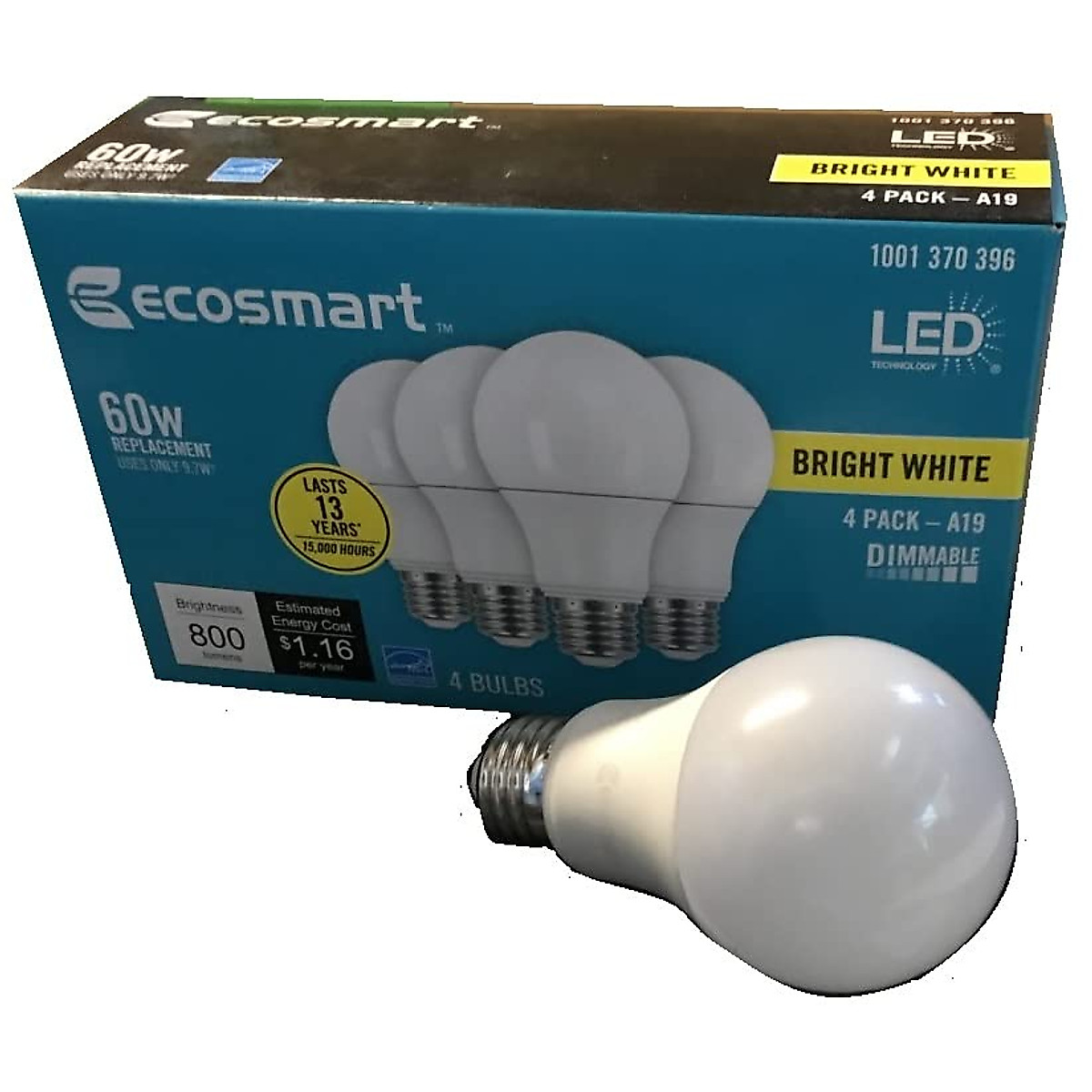 Led technology EcoSmart 60W Equivalent Bright White A19, Dimmable LED Light Bulb (16 Pack)