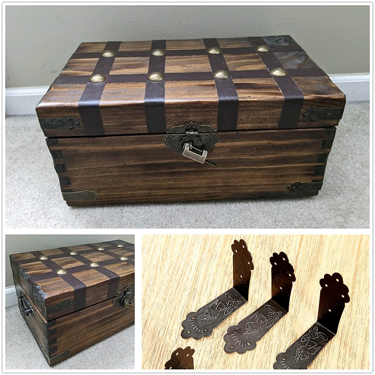 dophee 4Pcs Antique L Shaped Corner Guards, Embossing Decorative Edge Corner Bracket Corner Protectors Guard Cover with Mounting Screws for Chest Case Wooden Box - 2.17"x2.17"x0.98"