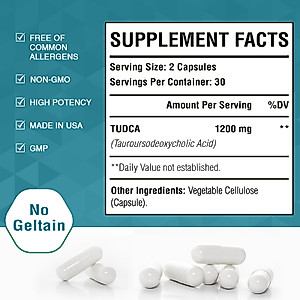 Zingicin TUDCA Supplement 1200mg - 60 Veggie Capsules,Powerful TUDCA Bile Salts Supplements for Liver,Digestion