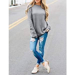 LEANI Women’s 2024 Long Sleeve Crew Neck Pullover Sweater Loose Casual Soft Knit Jumper Tops Grey