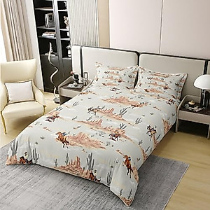 Southwest Style 100% Cotton Duvet Cover Twin Rustic Farmhouse Bedding Set Desert Cactus Plant Comforter Cover Country Cowboy Cowgirl Grey Bed Sets with 1 Pillowcase