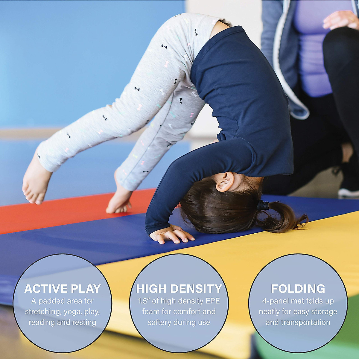 FDP SoftScape 4ft x 8ft Runway Tumbling Mat - Soft, Sturdy Foam, 3-Fold Exercise Mat; Safe Indoor Active Play, Gymnastics Practice, Training, Stretching for Kids - Assorted