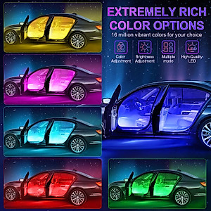 LivTee Accent Interior Car Lights, Smart Car Interior Lights with App Control, RGB LED Lights with Music Mode and DIY Mode, 2 Lines Design LED Lights for Cars with Charger, Car Accessories for Women