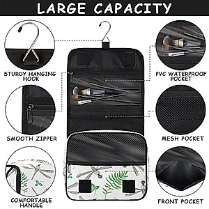 POFATO Dragonfly Insects Leaves Travel Toiletry Bag Cosmetic Makeup Bag for Women Men Hanging Hook Wash Toiletries Portable Toiletry Bags Organizer