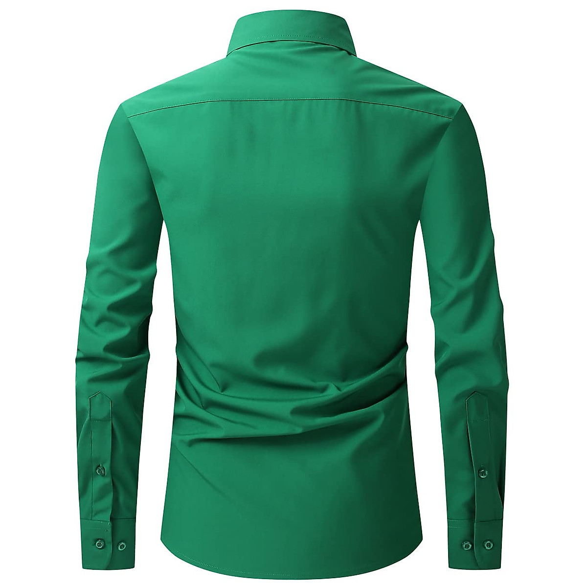 corfty Men Long Sleeve Dress Shirt - Regular Fit Stretch Free-Wrinkle Casual Button Down Shirt (Grass Green, XX-Large)