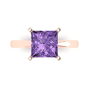 Clara Pucci 3.0 ct Princess Cut Solitaire Simulated Alexandrite Engagement Bridal Promise Anniversary Ring 18K Rose Gold Size 9.5