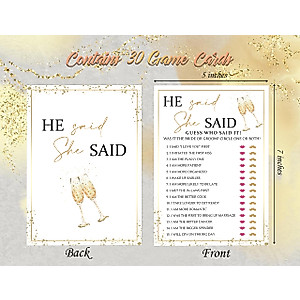 He Said She Said Bridal Shower Games, Wedding Shower and Bachelorette Party - Set of 30 Cards, Gold Champagne Bridal Wedding Activities Game Cards for Guests, Bridal Shower Party Decorations-LH1