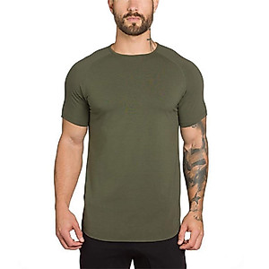 Mens Gym Workout Slim Fit Short Sleeve T-Shirt Cotton Performance Athletic Shirts Running Fitness Tee(AGBK L)