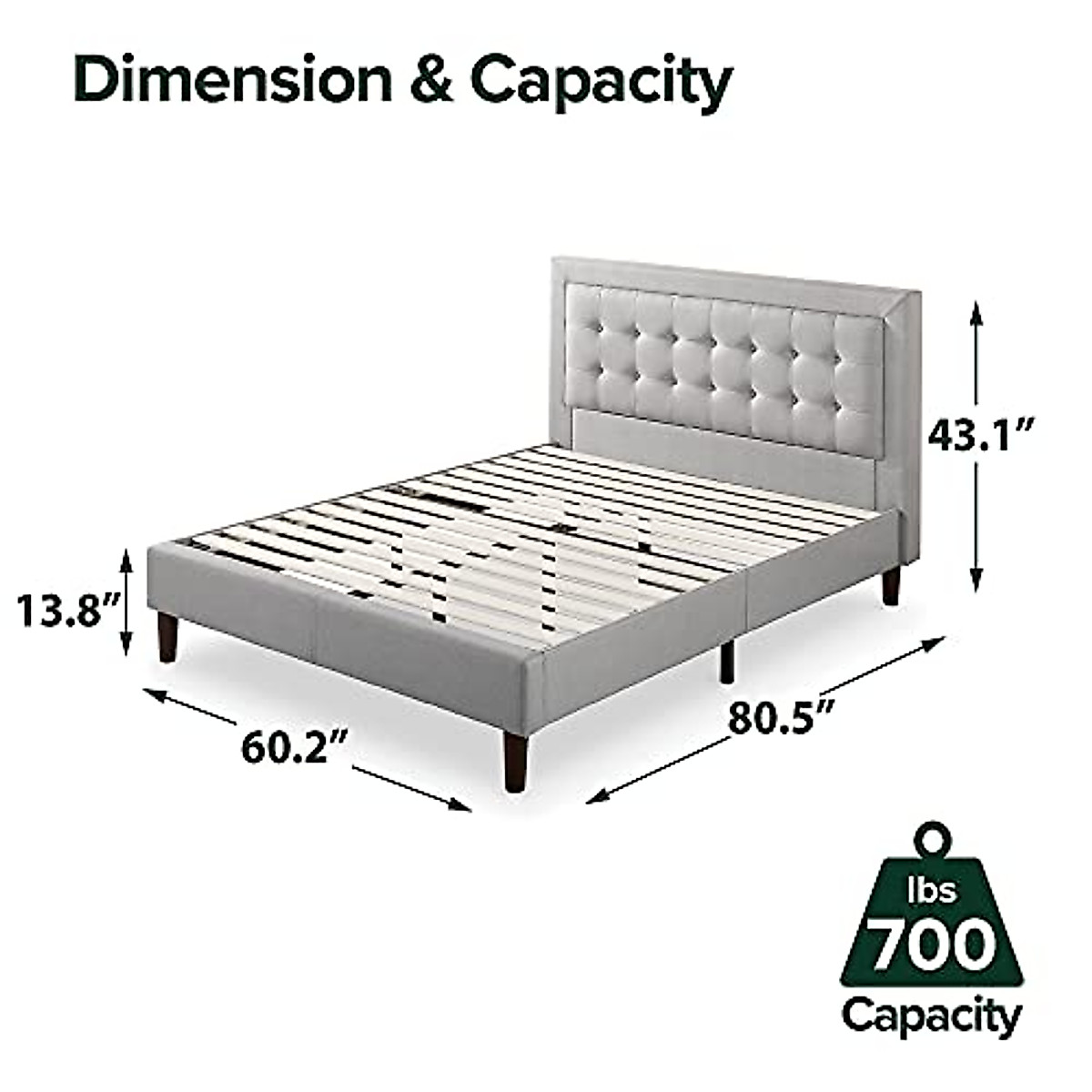 Zinus Dachelle Upholstered Platform Bed Frame / Mattress Foundation / Wood Slat Support / No Box Spring Needed / Easy Assembly, Queen