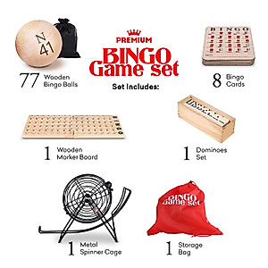 LOLO TOYS Professional Deluxe Bingo Game Set – Bundle with Dominoes Set – Bingo Balls with Cage – Cards - Storage Bag. Bingo Games for Family Kids and Adults